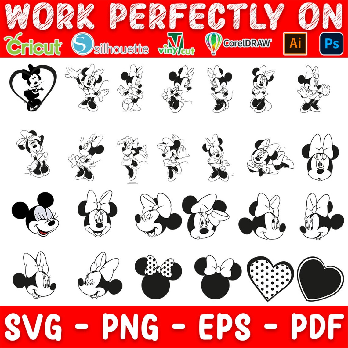 Minnie Mouse Bundle SVG, Minnie Mouse Vector, Minnie Mouse Silhouette ...