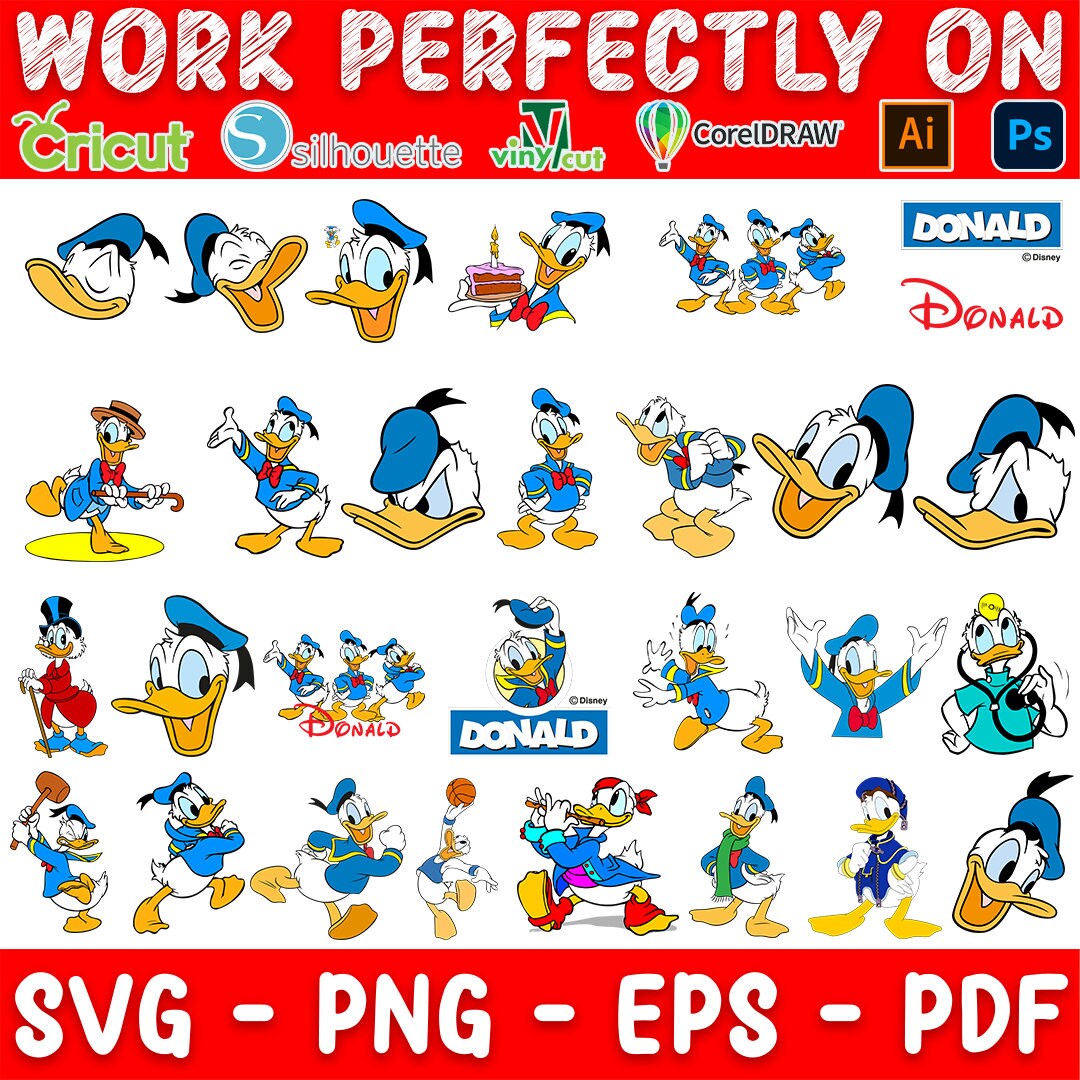 Donald Duck Bundle SVG, Donald Duck Vector, Donald Duck Silhouette ...