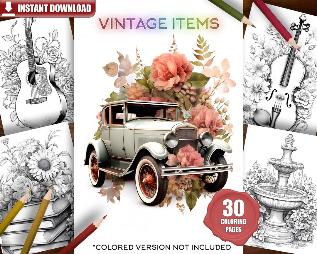 Antique Coloring Book Flowers, Adults Kids Coloring Page, Grayscale ...