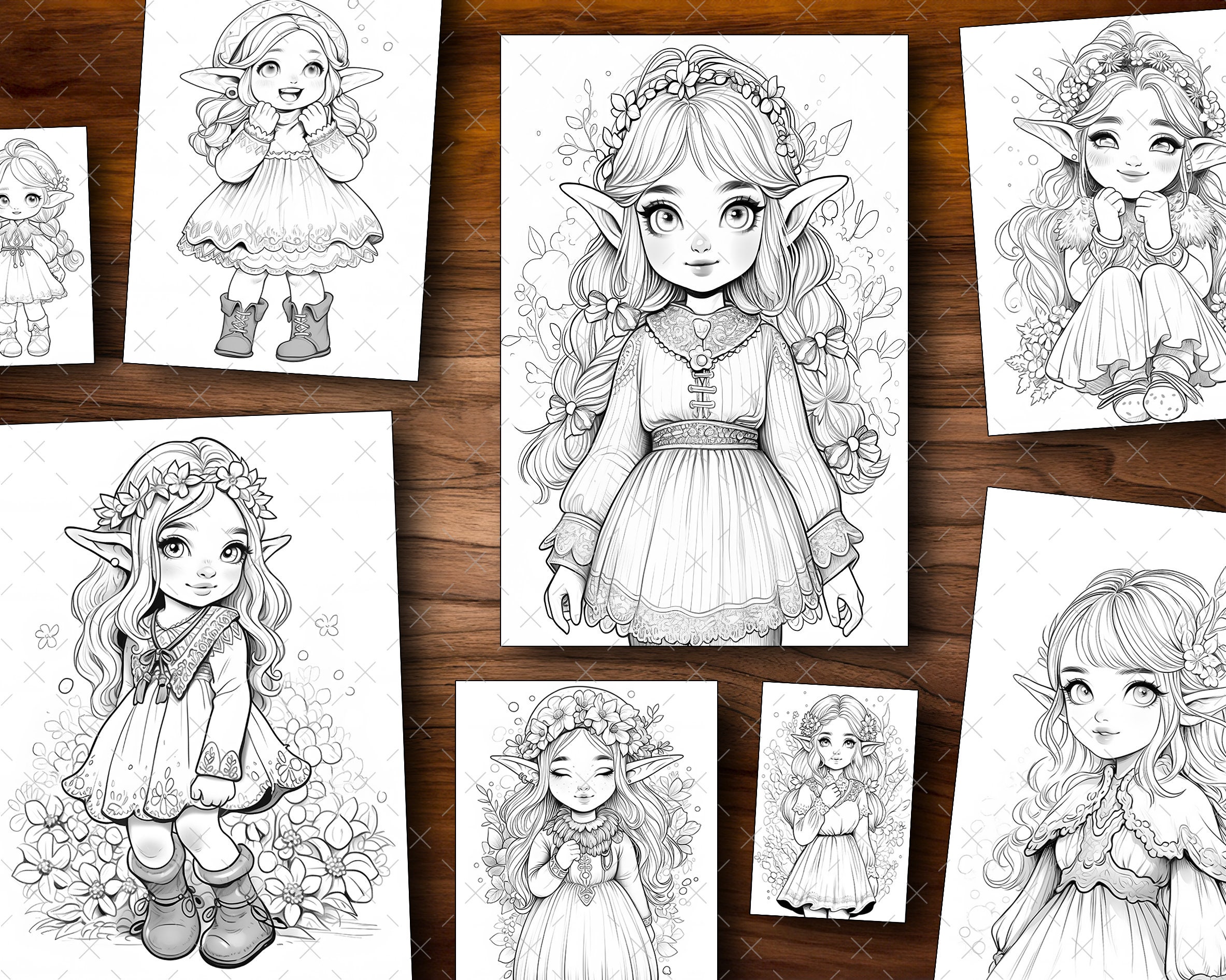 55 Forest Elves Coloring Pages Kids Adults Coloring Book - Etsy