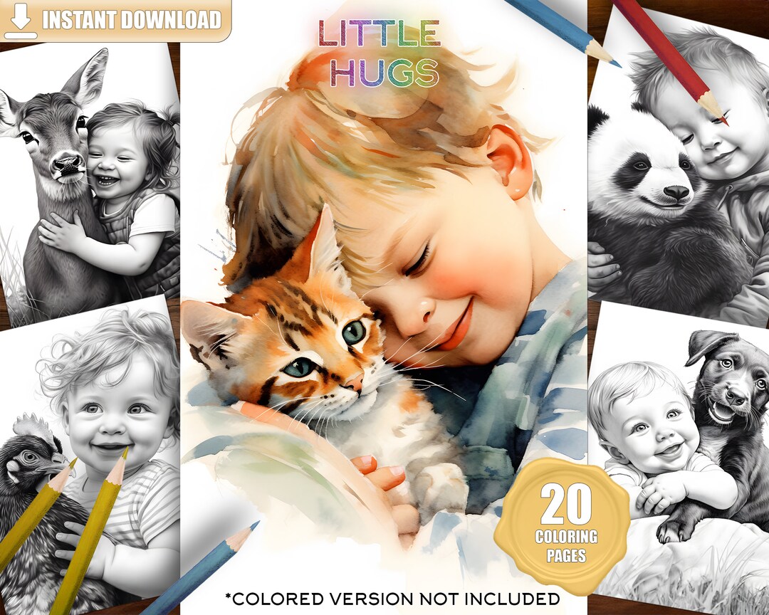 20 Baby With Animal Digital Coloring Pages, Adult Kids Beautiful ...