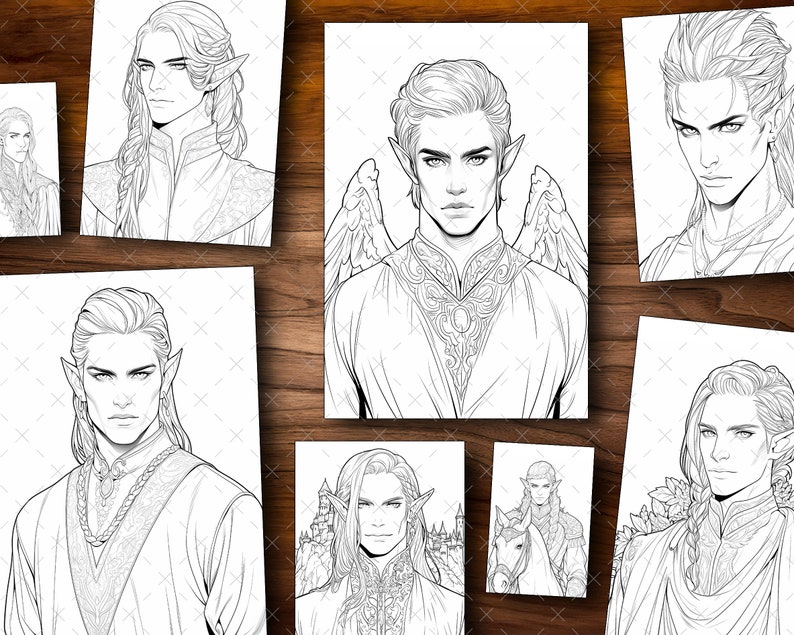 50 Anime Male Elves Coloring Book for Adults, Forest Elf Coloring Page ...