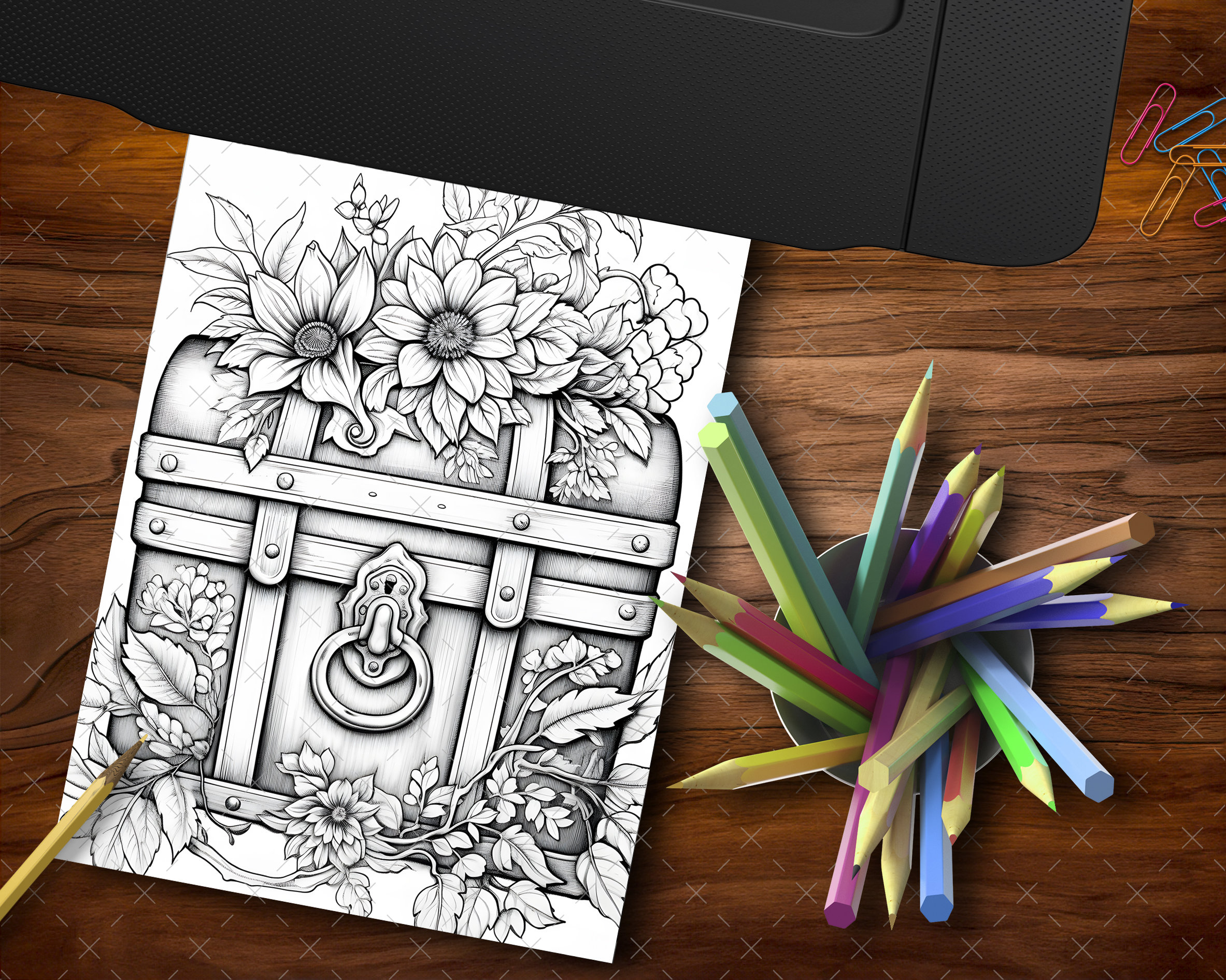 Antique Coloring Book Flowers, Adults Kids Coloring Page, Grayscale ...