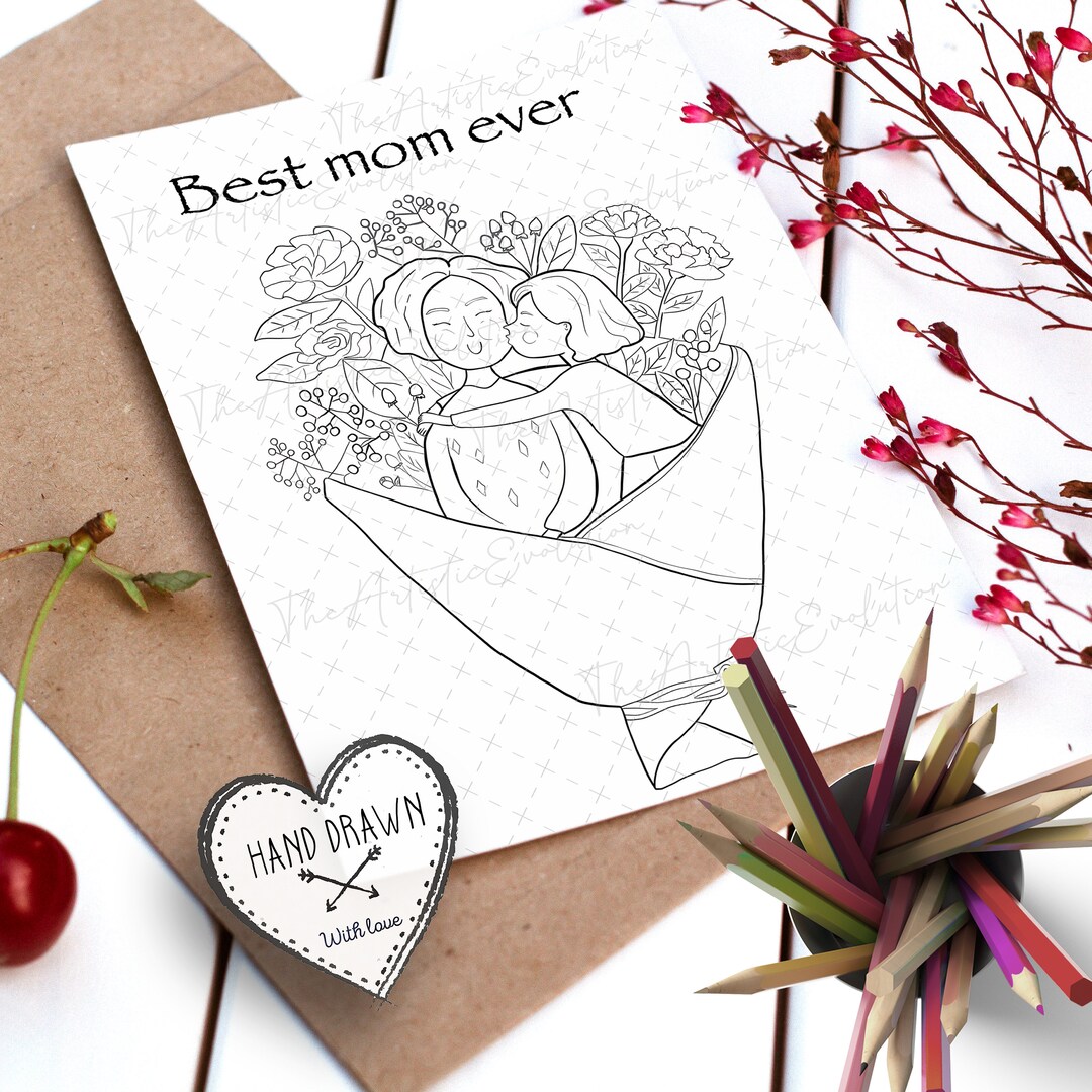 Mothers Day Coloring Page for Kids & Adults, Cute Mother's Day Coloring ...