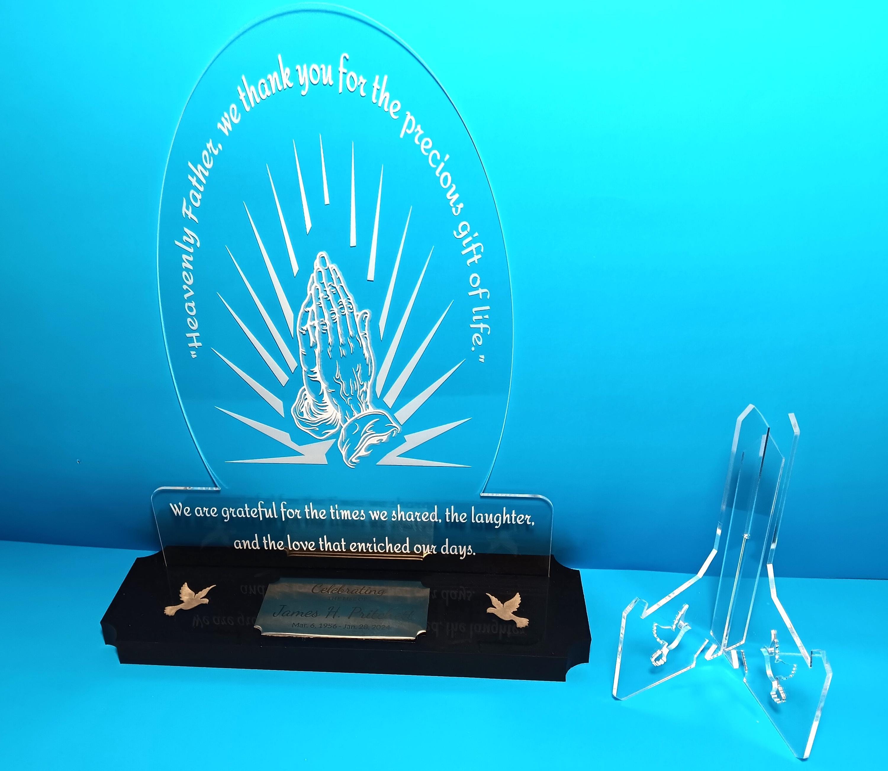 CELEBRATION OF LIFE Praying Hands Funeral Display Memorial Memory ...