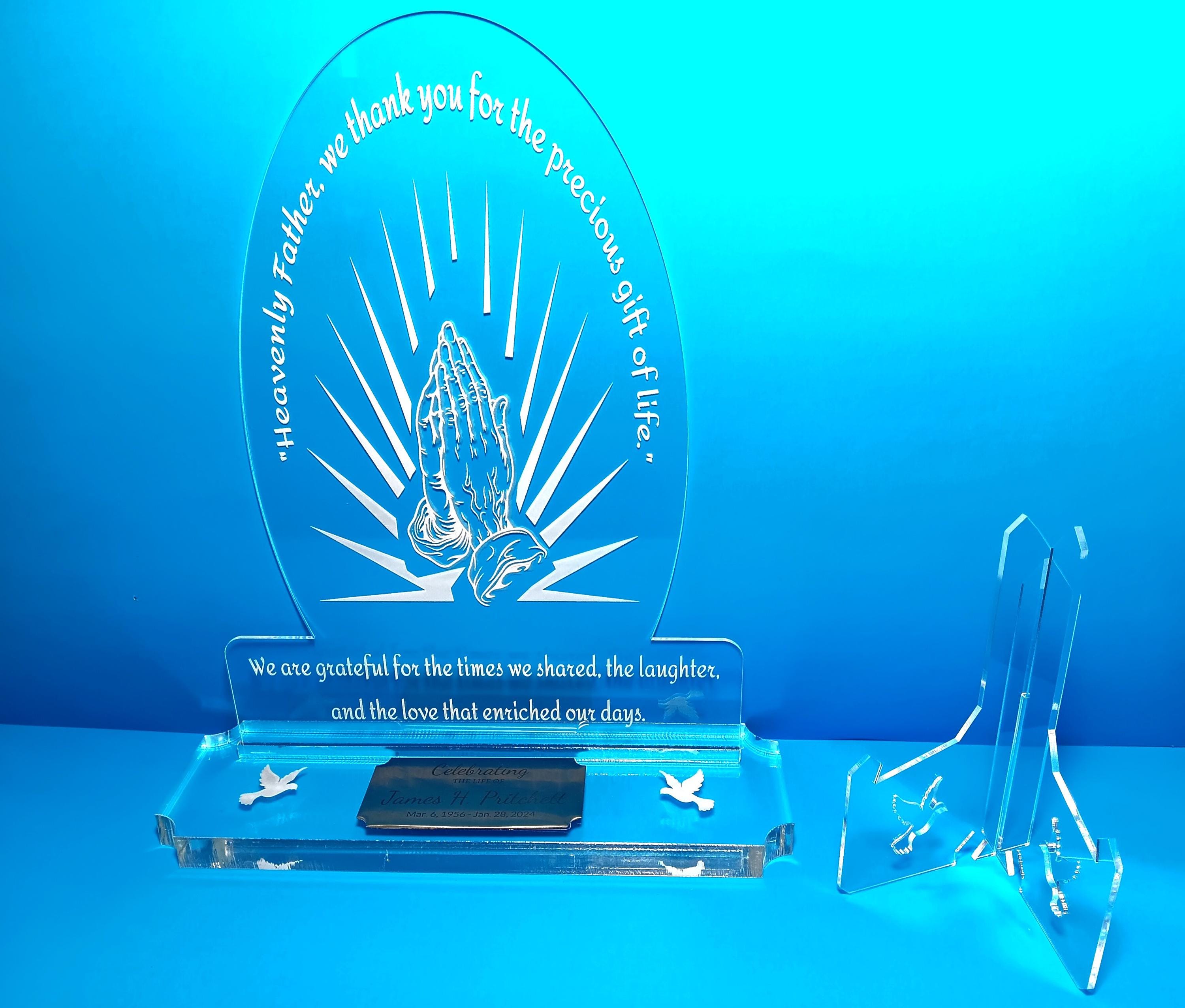 CELEBRATION OF LIFE Praying Hands Funeral Display Memorial Memory ...