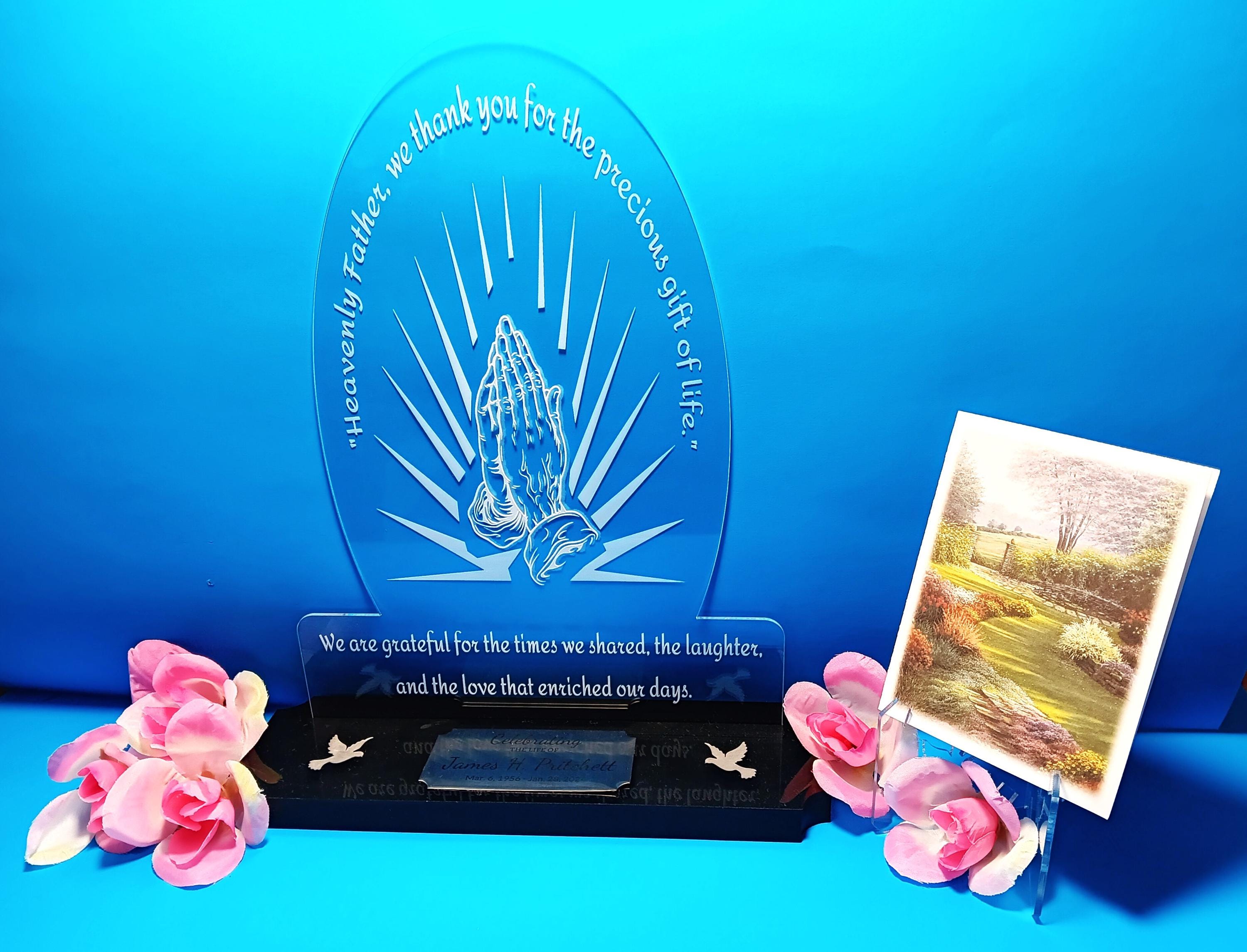 CELEBRATION OF LIFE Praying Hands Funeral Display Memorial Memory ...