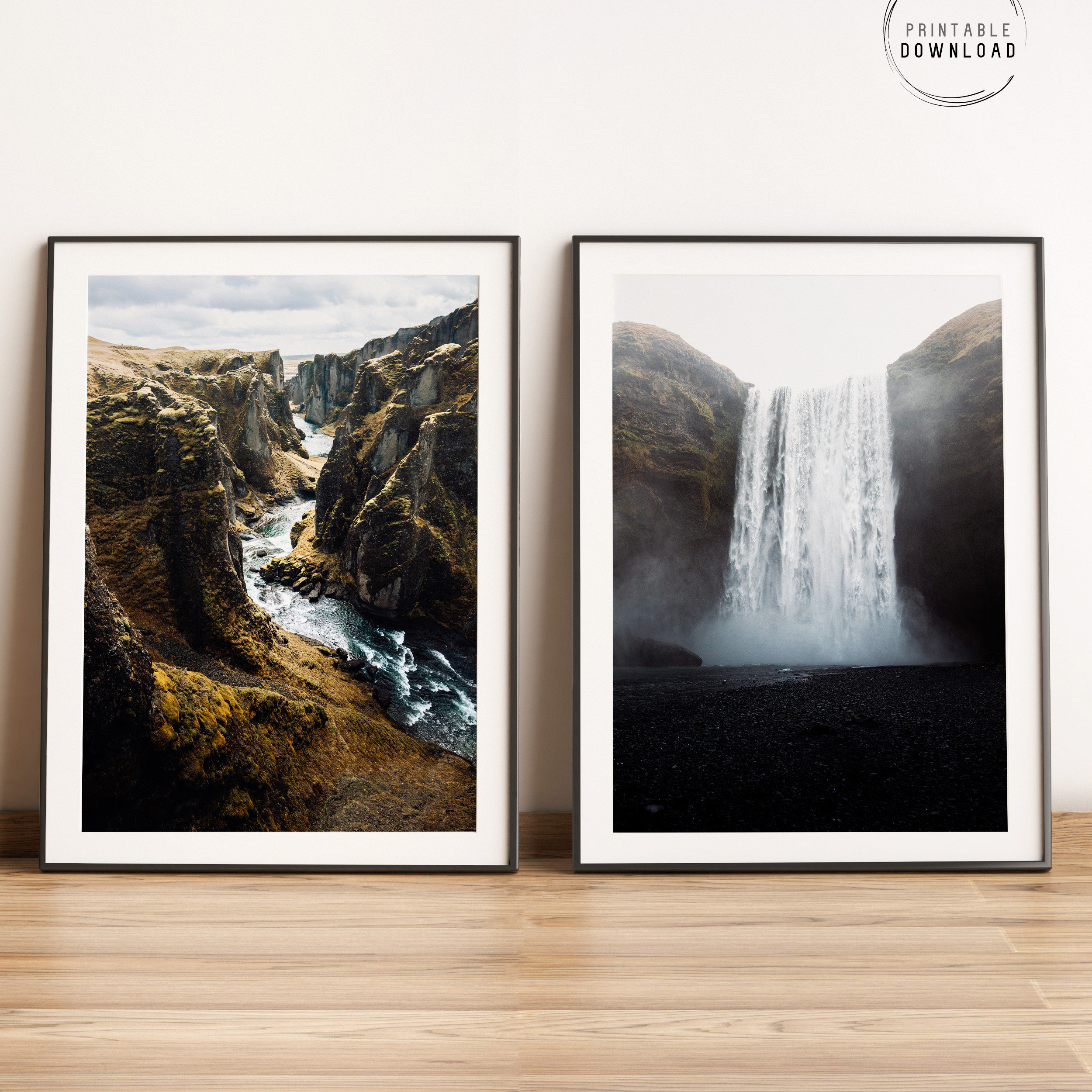 Iceland Printable Wall Decor, Set of 2 Nordic Photo Posters, Skogafoss ...