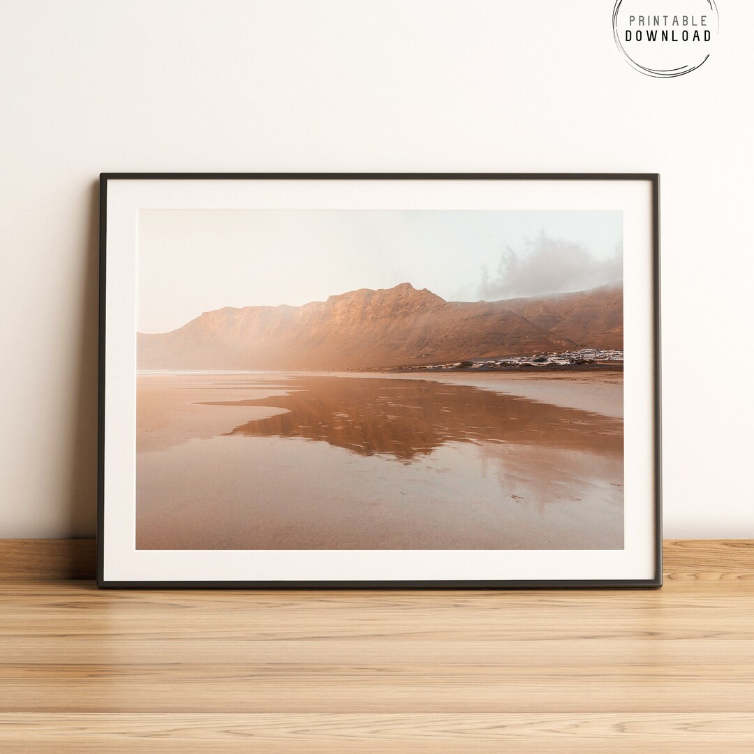 Playa De Famara Print, Golden Hour Beach Sunset Poster, Lanzarote ...