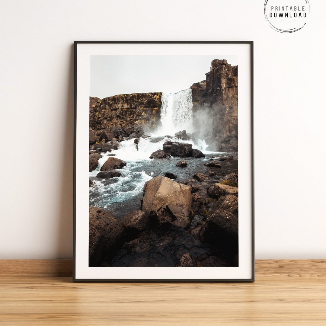 Oxararfoss Waterfall, Icelandic Landscape Wall Art, Scandinavian Travel ...