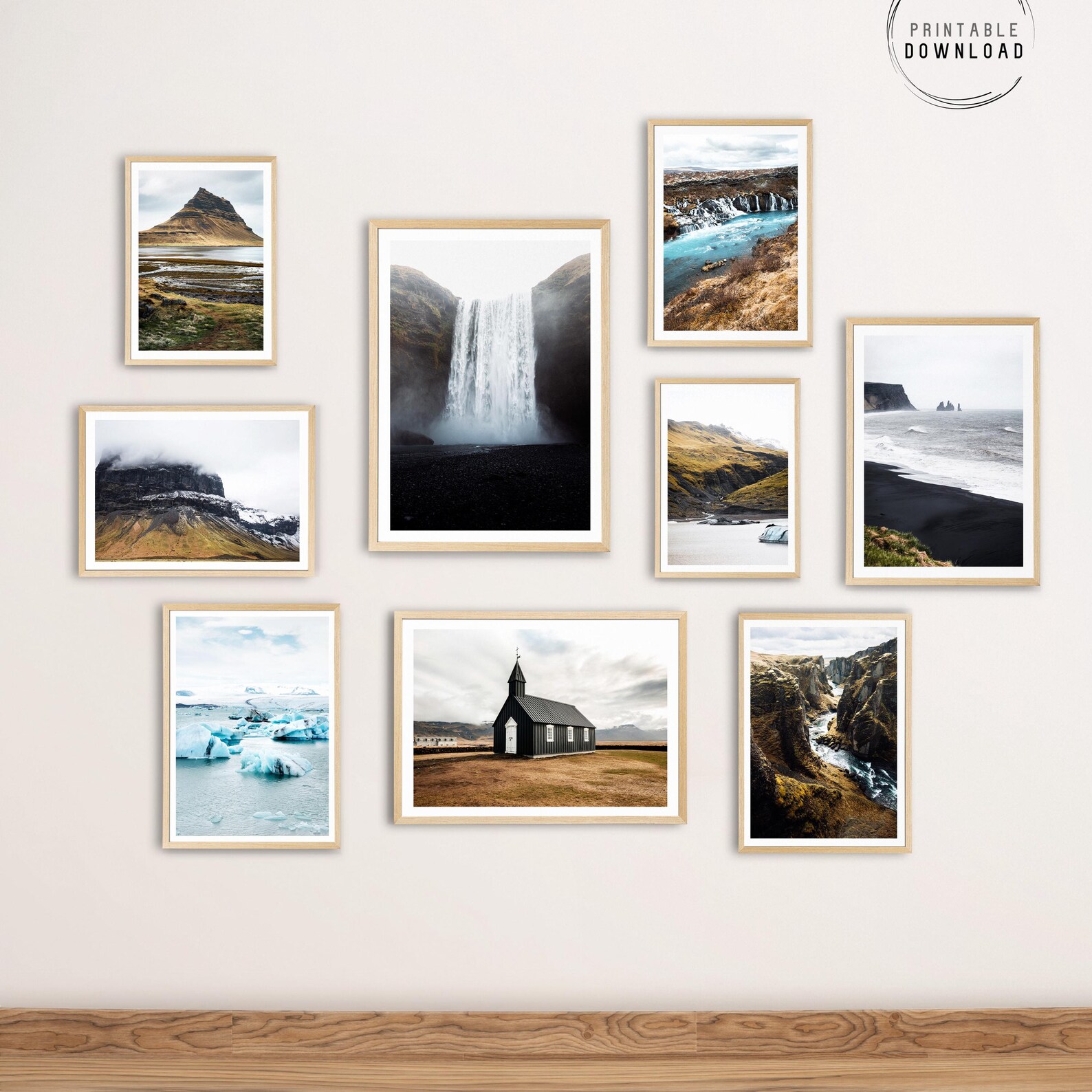 Gallery Wall Set of 9 Printable Posters, Icelandic Landscape, Bundle of ...