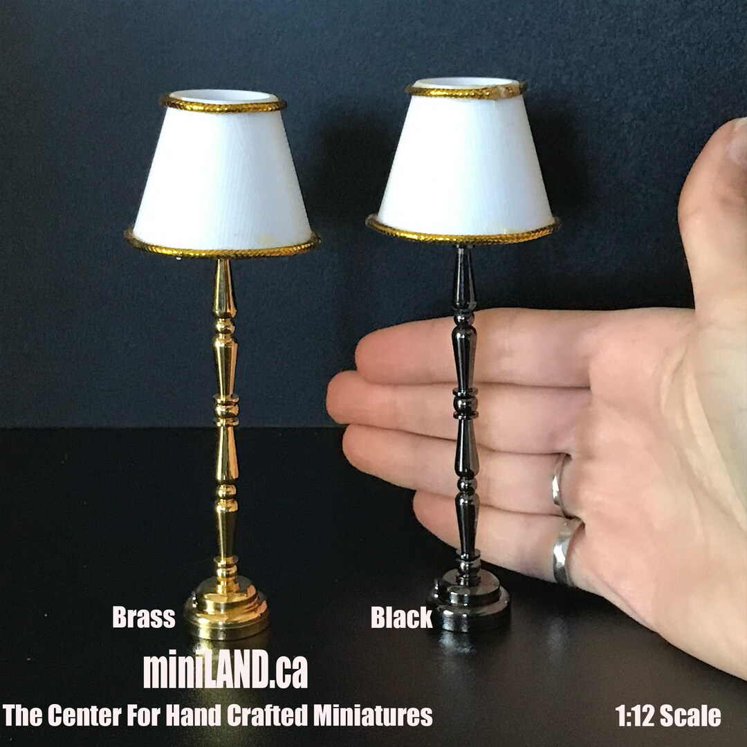 Miniature Classic Floor Light Black or Brass Standing Lamp With White ...