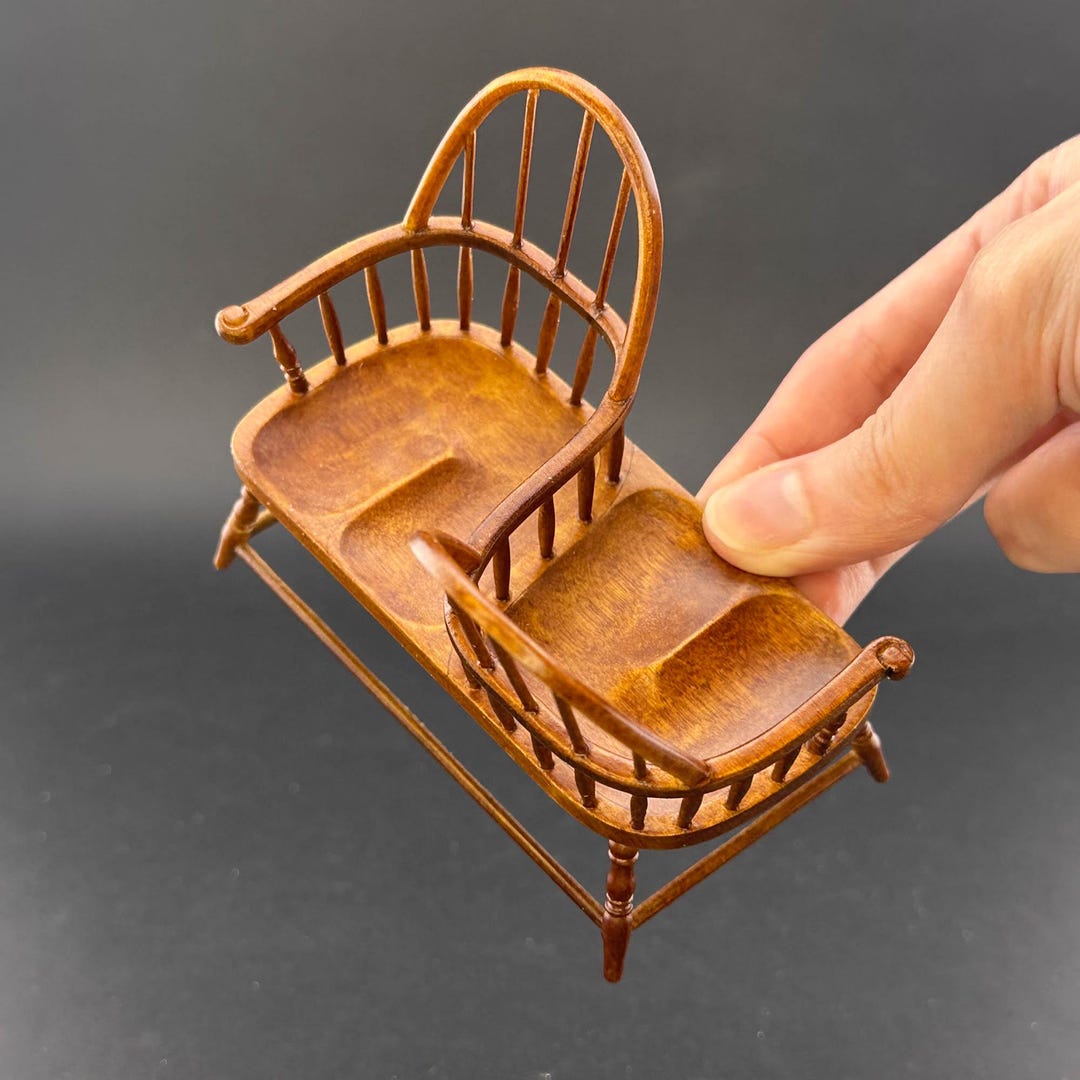 Miniature Love Seat Kissing Bench, Wooden High Back Double Spindle ...