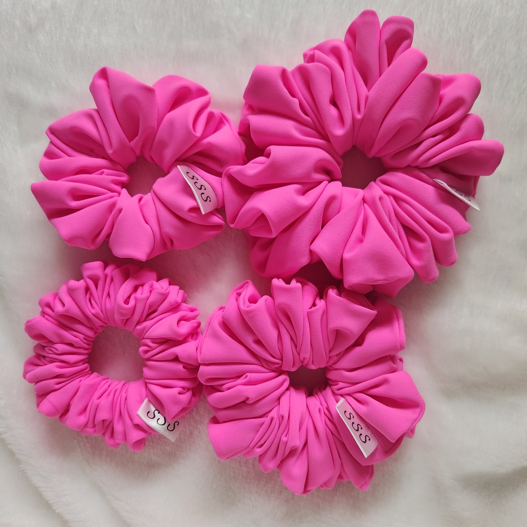 Neon Pink Scrunchie, Swim Scrunchies, Active Hair Bands, Water Wicking ...
