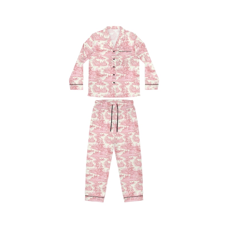Pink Toile Satin Pajamas Women's Pink Toile De Jouy Bridal Party Pjs ...