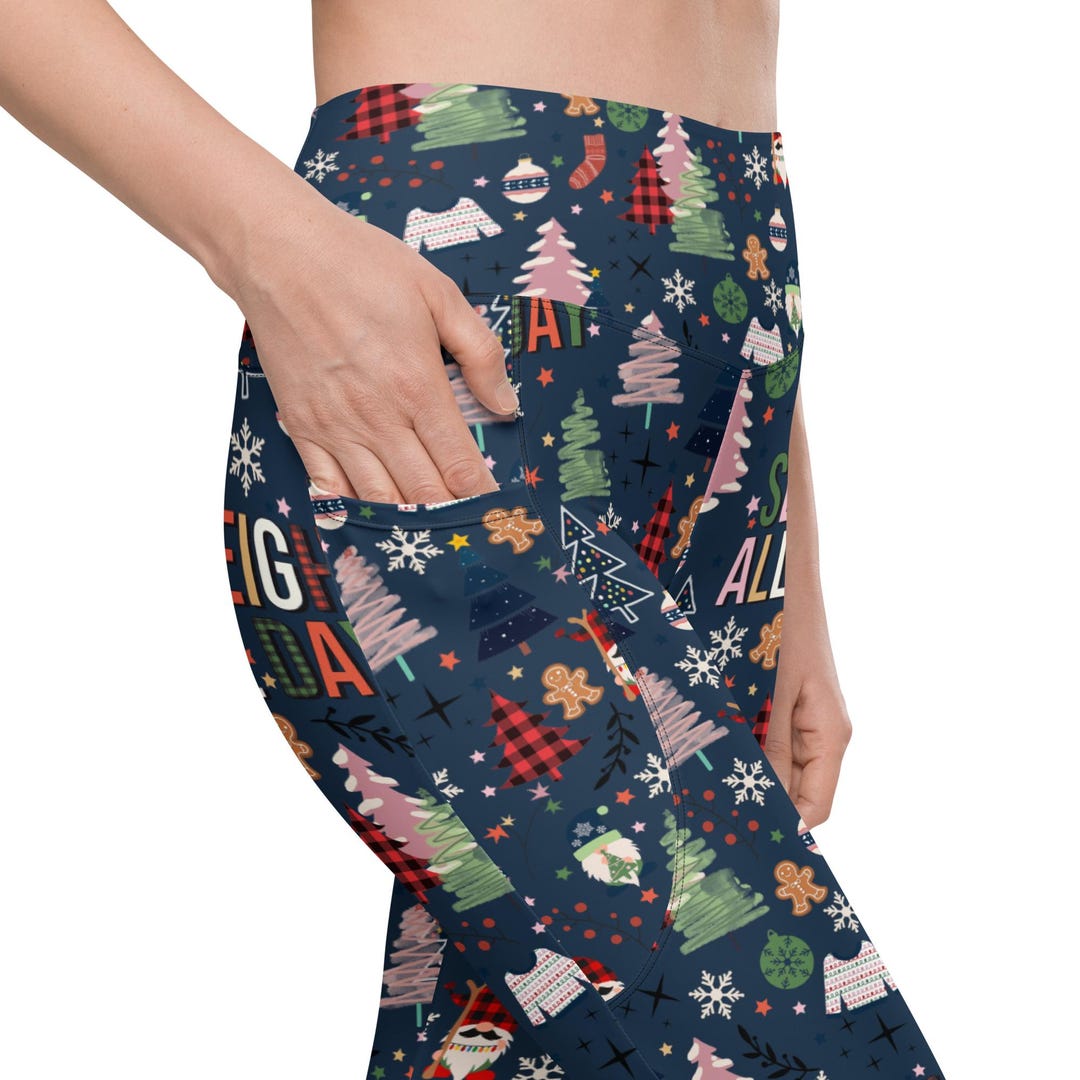 Sleigh All Day Holiday Tights With Pockets, Funny Christmas Leggings ...