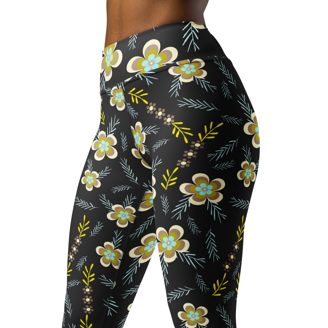 Aop High Waisted Leggings, Floral Patterned Skin Tight Leggings, Booty Shaping, Athleisure Gym ...