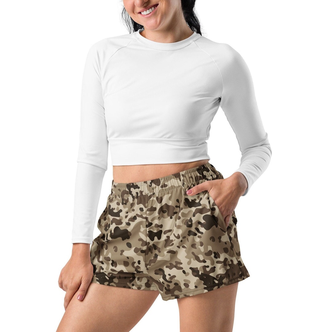 Desert Camo Fitness Gym Aerobic Shorts With Pockets, Workout Shorts ...