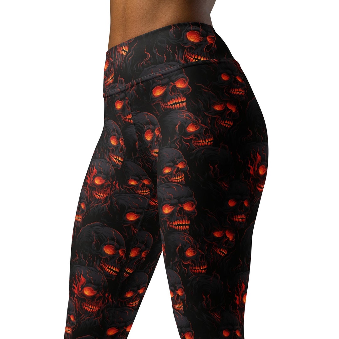 Scary Fire Skulls Gothic Halloween Leggings for Women, Skull Patterned ...