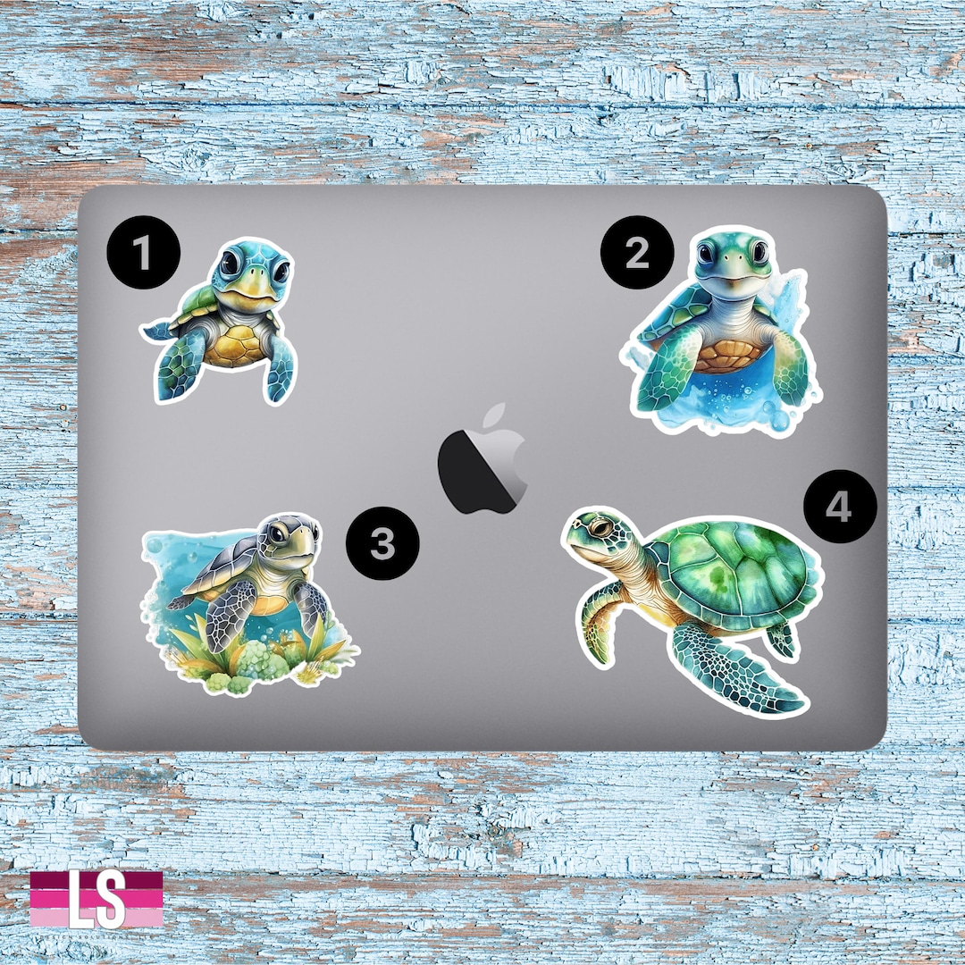 Sea Turtle Vinyl Sticker, Turtle Laptop Decals, Beach Turtle Stickers ...