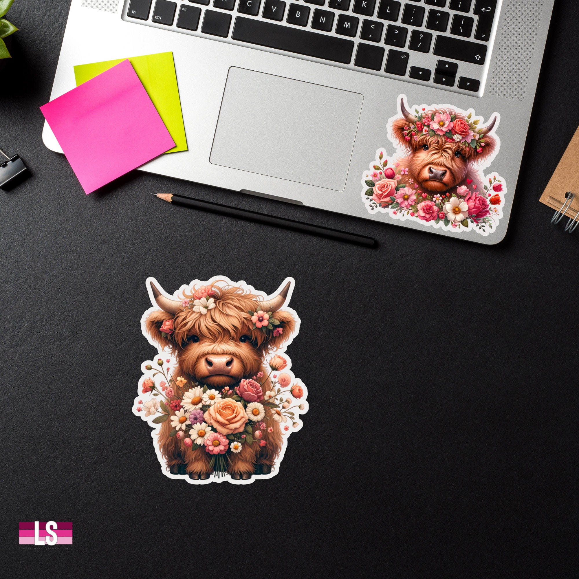 Highland Cow Vinyl Sticker, Cow Laptop Decals, Floral Cow Stickers - Etsy