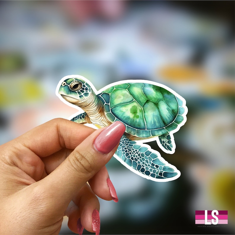 Sea Turtle Vinyl Sticker, Turtle Laptop Decals, Beach Turtle Stickers ...