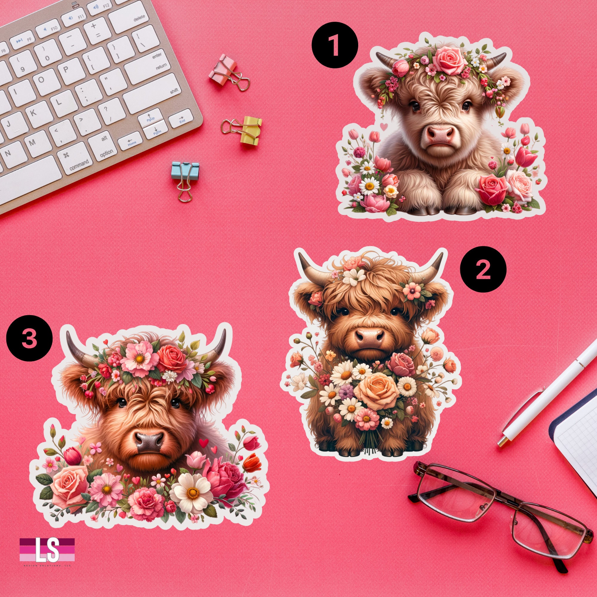 Highland Cow Vinyl Sticker, Cow Laptop Decals, Floral Cow Stickers - Etsy