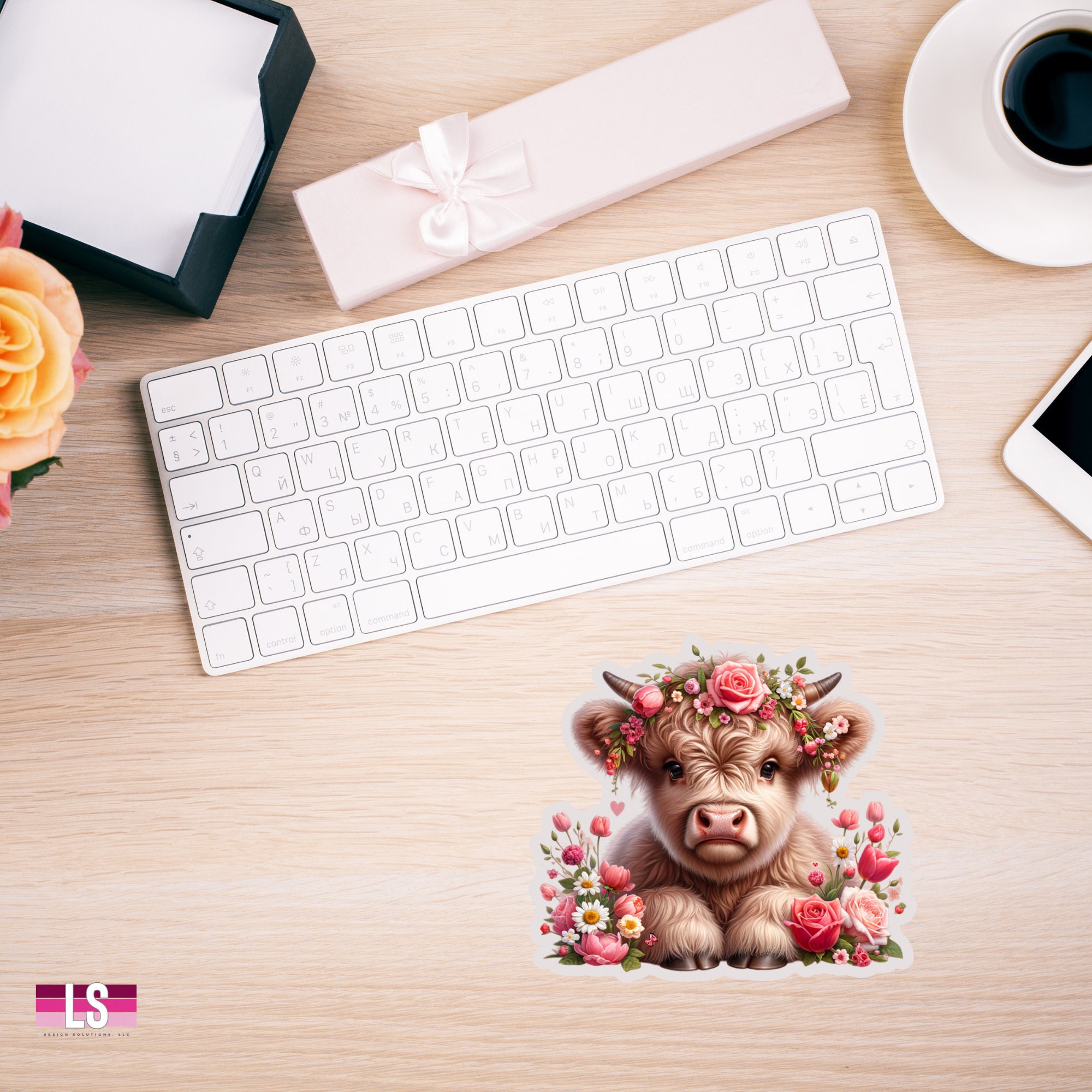 Highland Cow Vinyl Sticker, Cow Laptop Decals, Floral Cow Stickers - Etsy