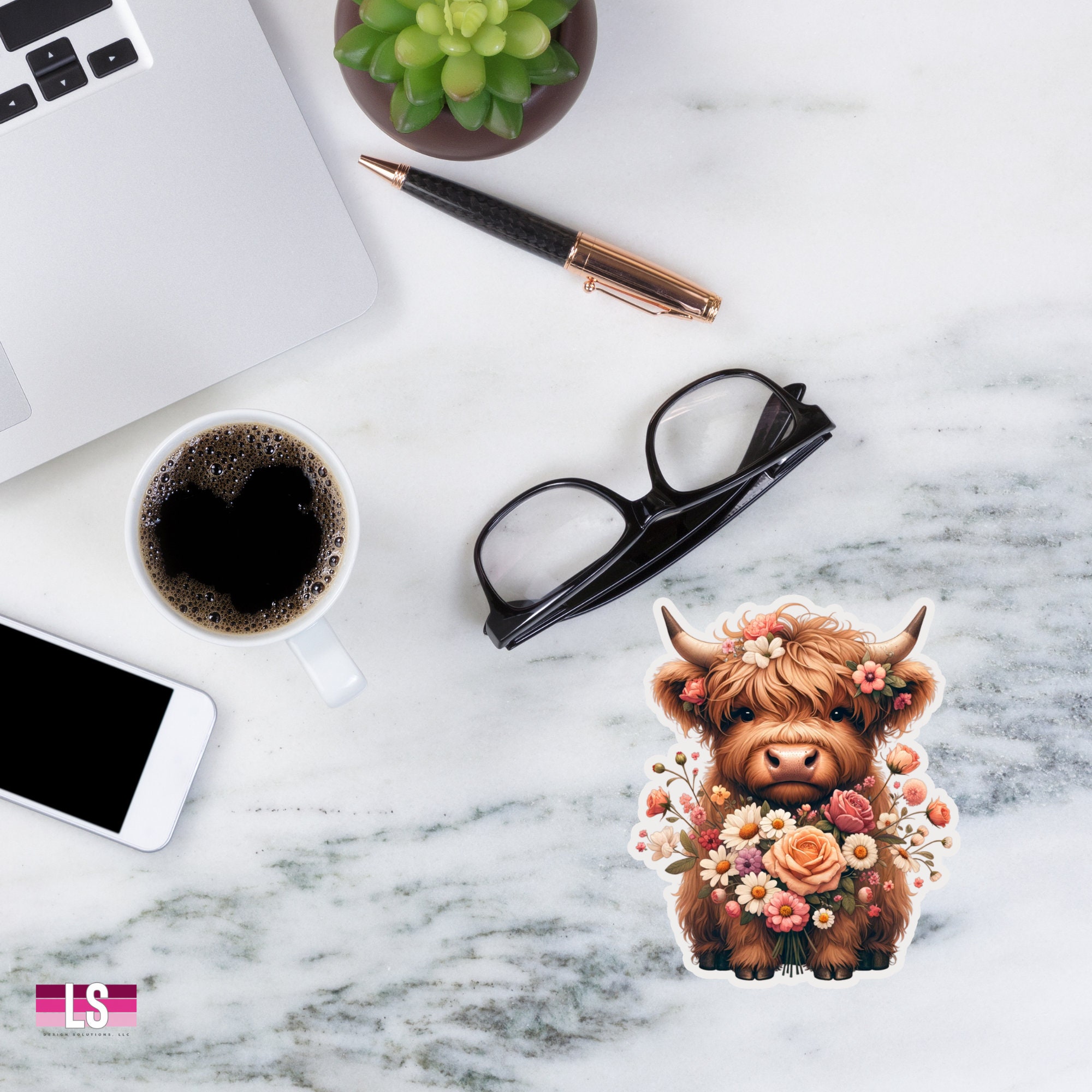 Highland Cow Vinyl Sticker, Cow Laptop Decals, Floral Cow Stickers - Etsy