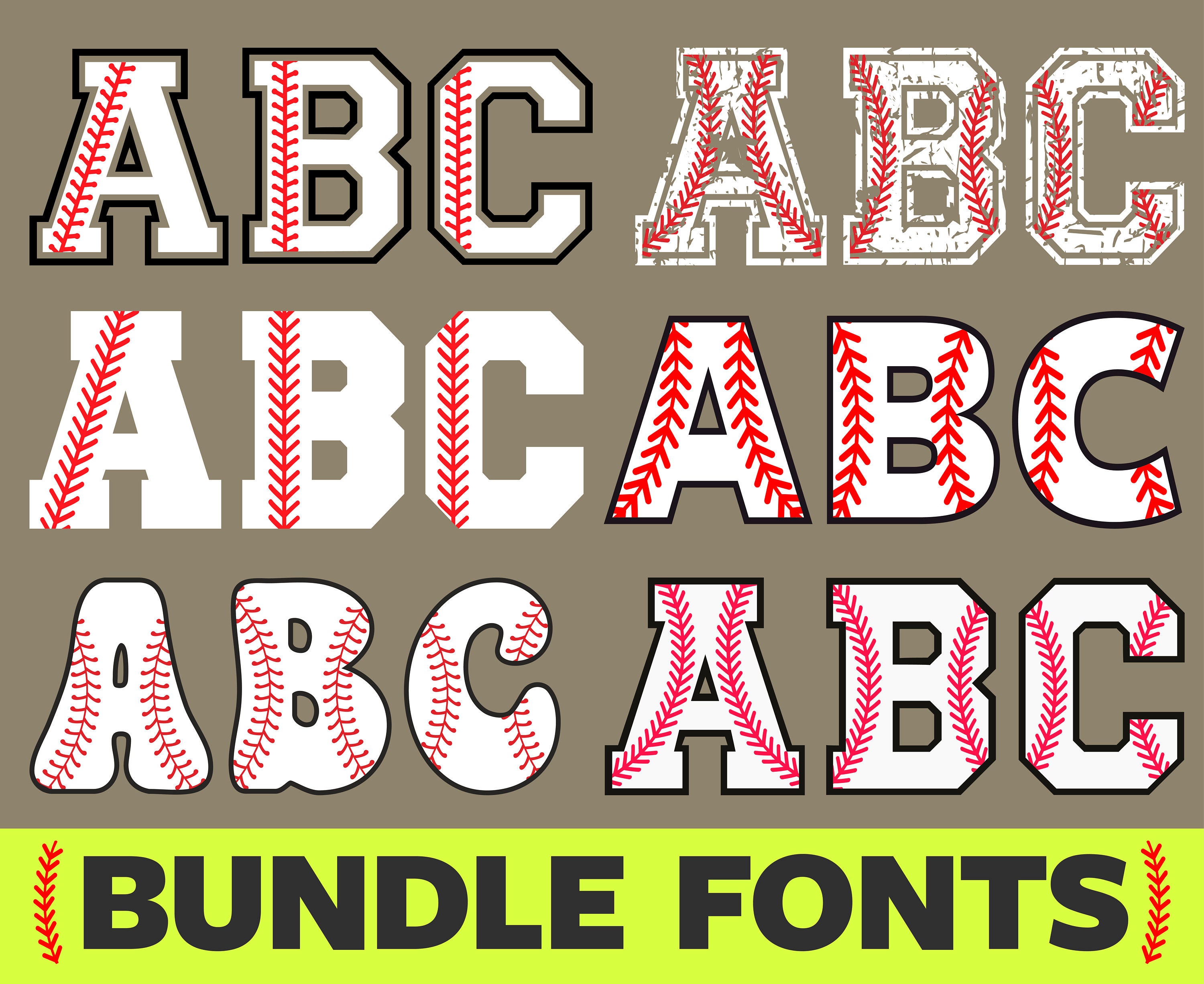 Baseball Fonts Bundle Baseball Font With Stitches Baseball Lace Letter ...