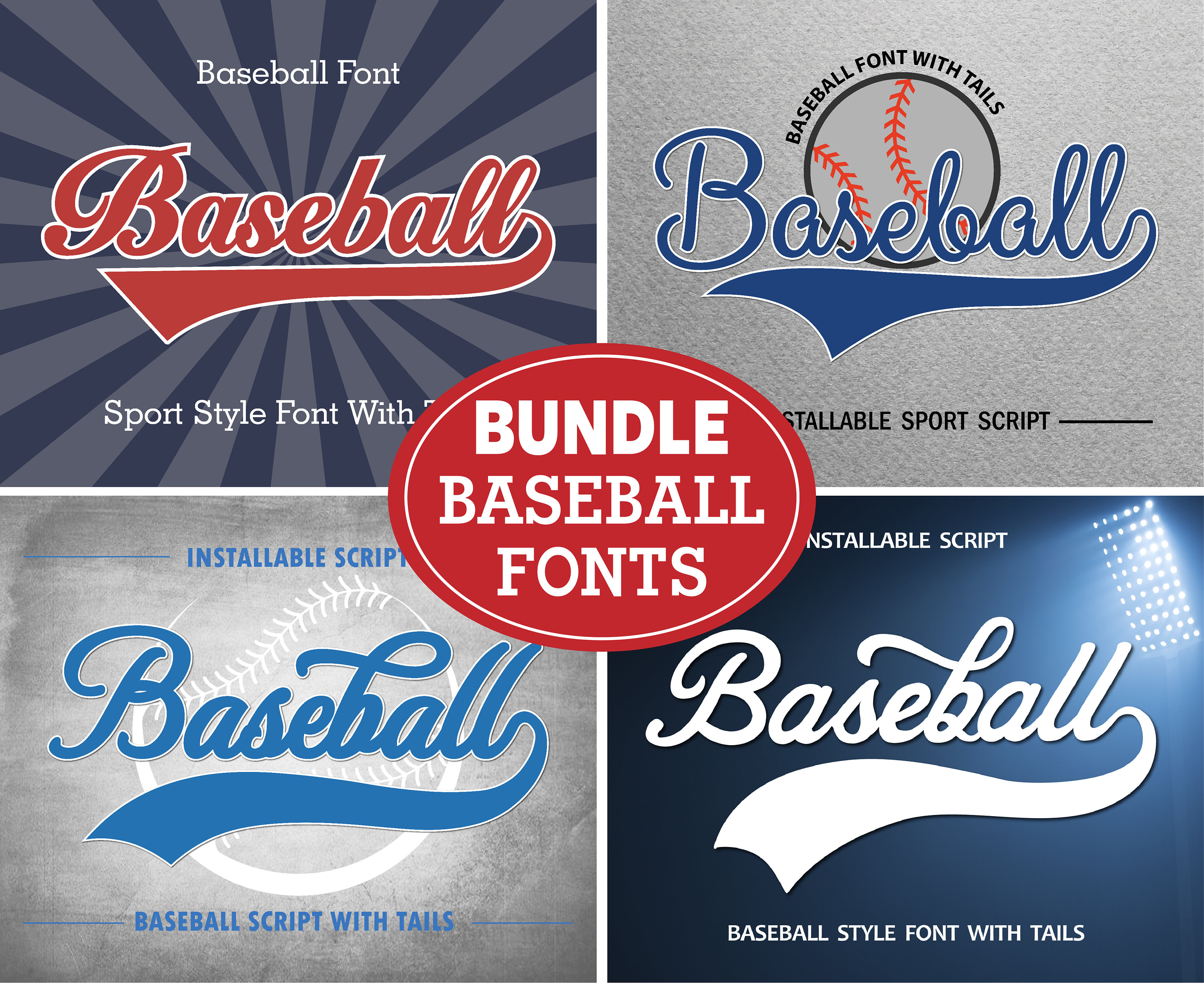 Baseball Fonts Bundle Baseball Script Baseball Font With Tails Softball ...