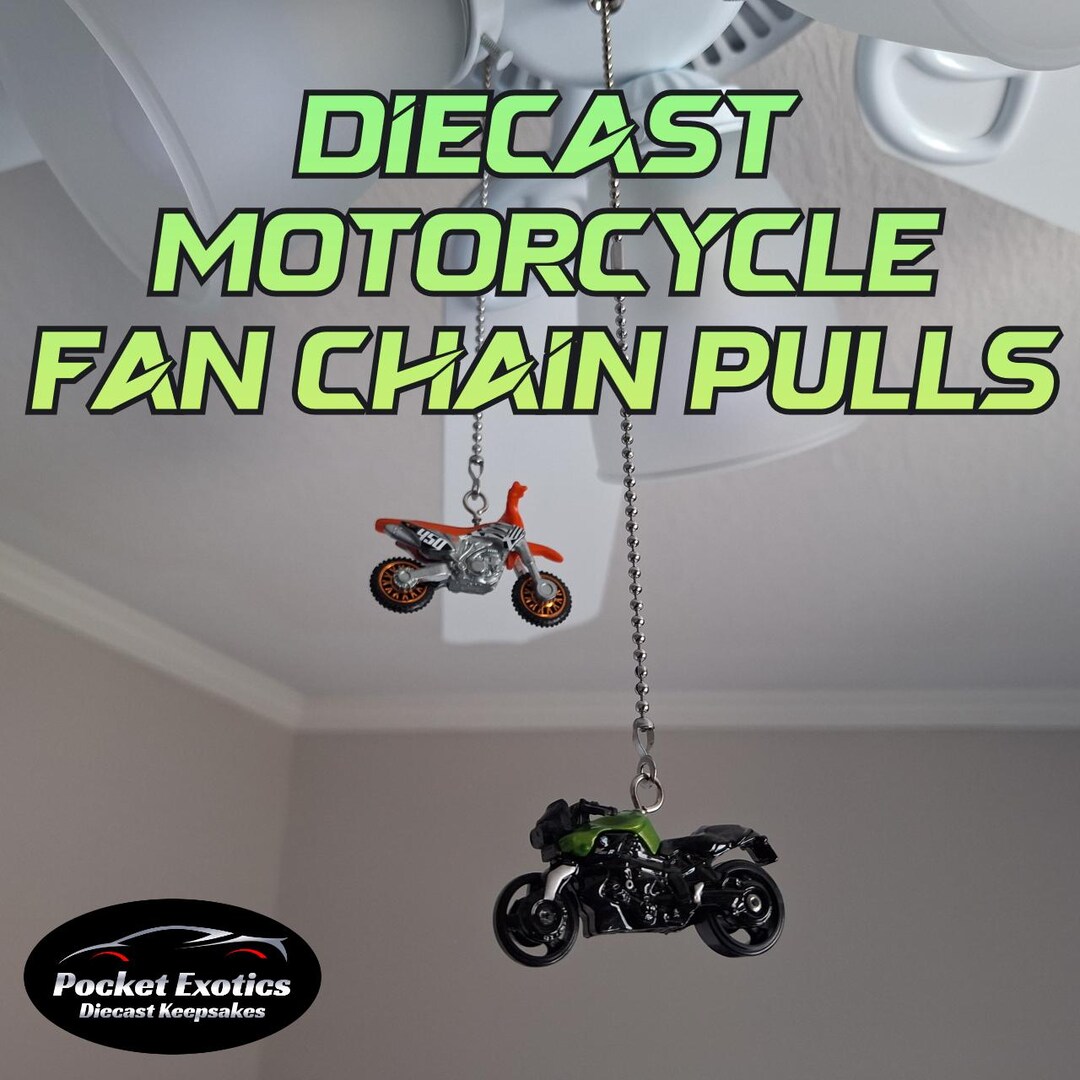 Diecast Motorcycle Ceiling Fan or Lamp Chain Pull Pendent, Kids Bedroom ...