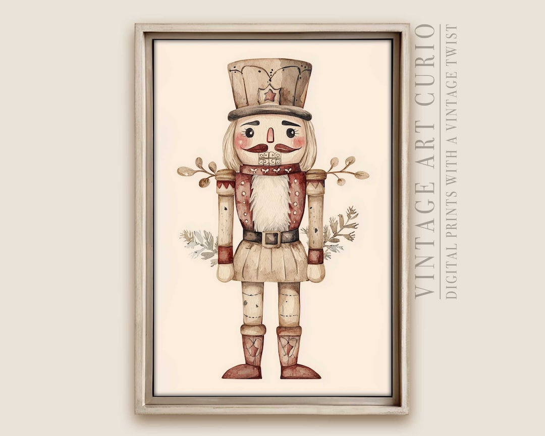 Vintage Minimalist Nutcracker Digital Watercolor - Rustic and Neutral ...