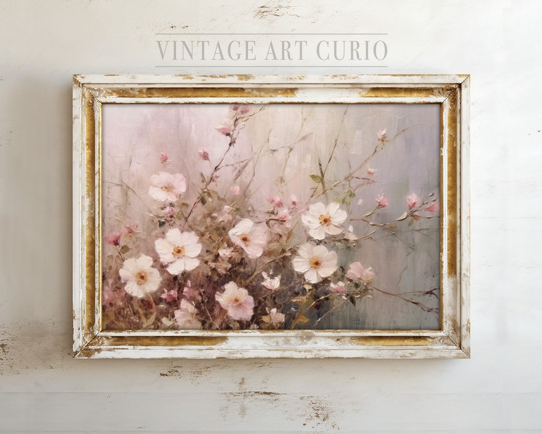 Pink French Rococo Inspired Painting | Vintage Pink Flower Wall Decor ...
