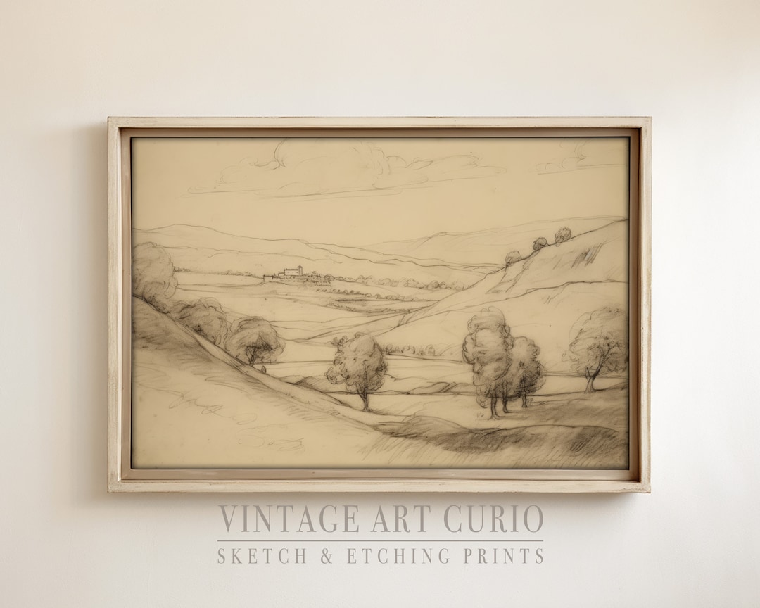 Vintage Landscape Sketch, Rustic Country Farmhouse Decor, PRINTABLE ...