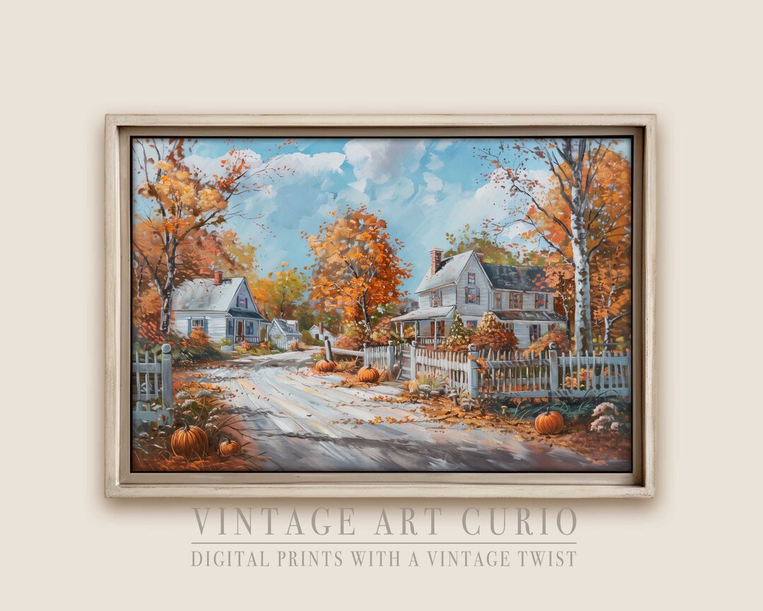 Thanksgiving Wall Art, Vintage Colonial Scenery Decor Rustic Autumn ...