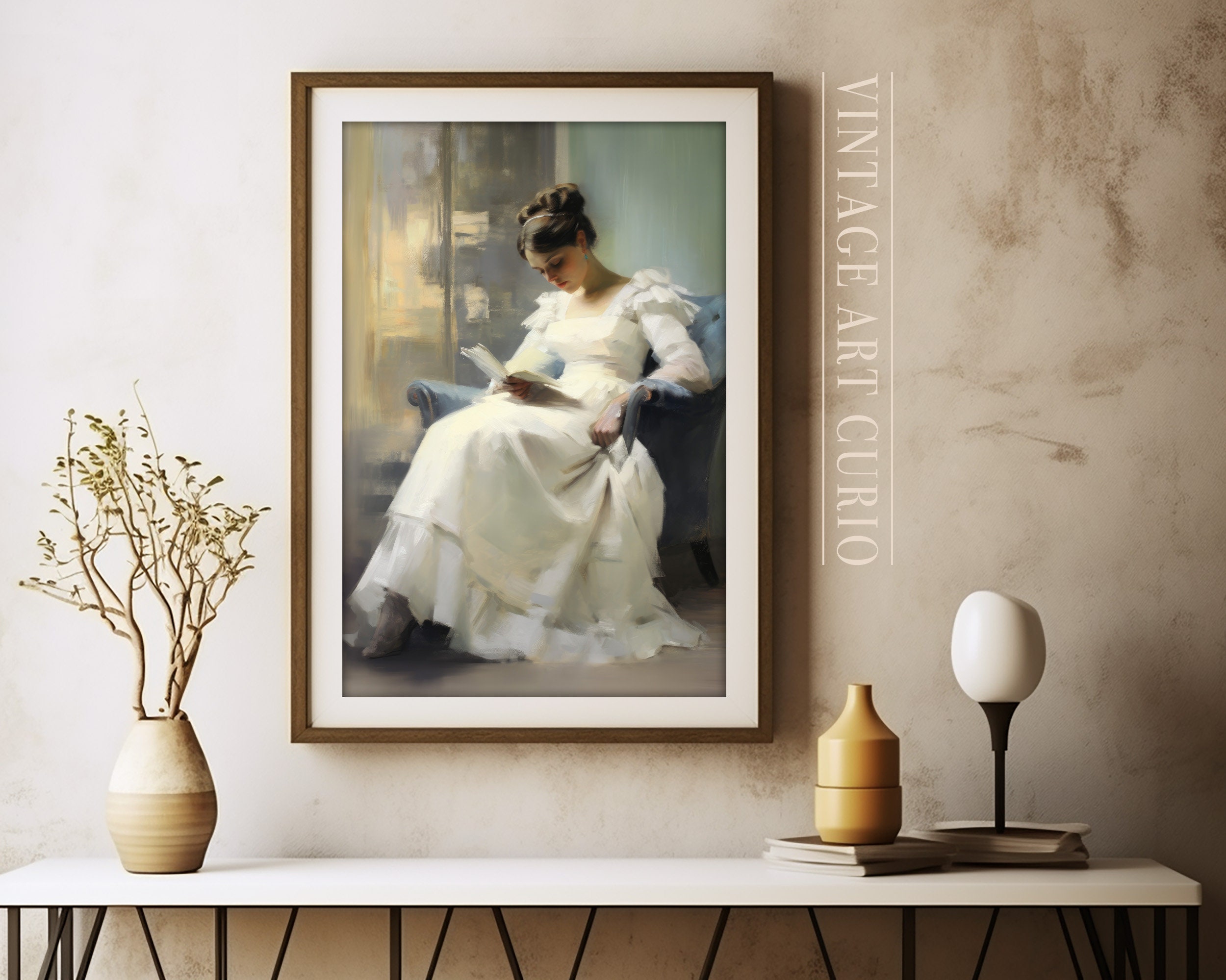 Vintage Lady Reading Portrait Painting Antique Portrait Vintage ...