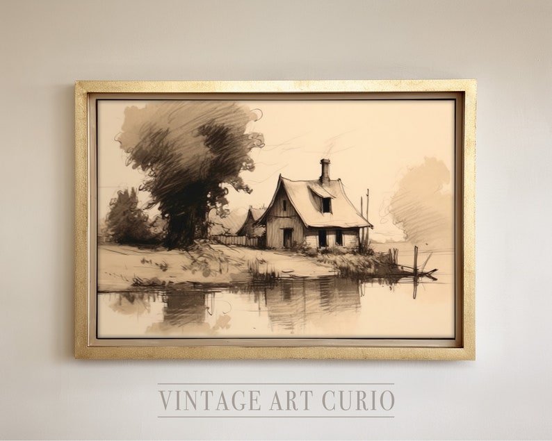 Vintage Farmhouse Sketch Rustic Country Art Print PRINTABLE Digital Art ...