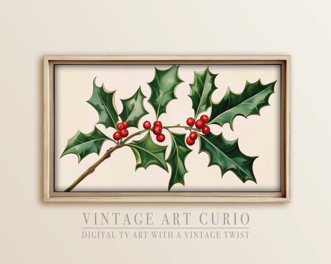 Festive Holly Botanical TV Frame Art and Screensaver | Christmas Decor ...