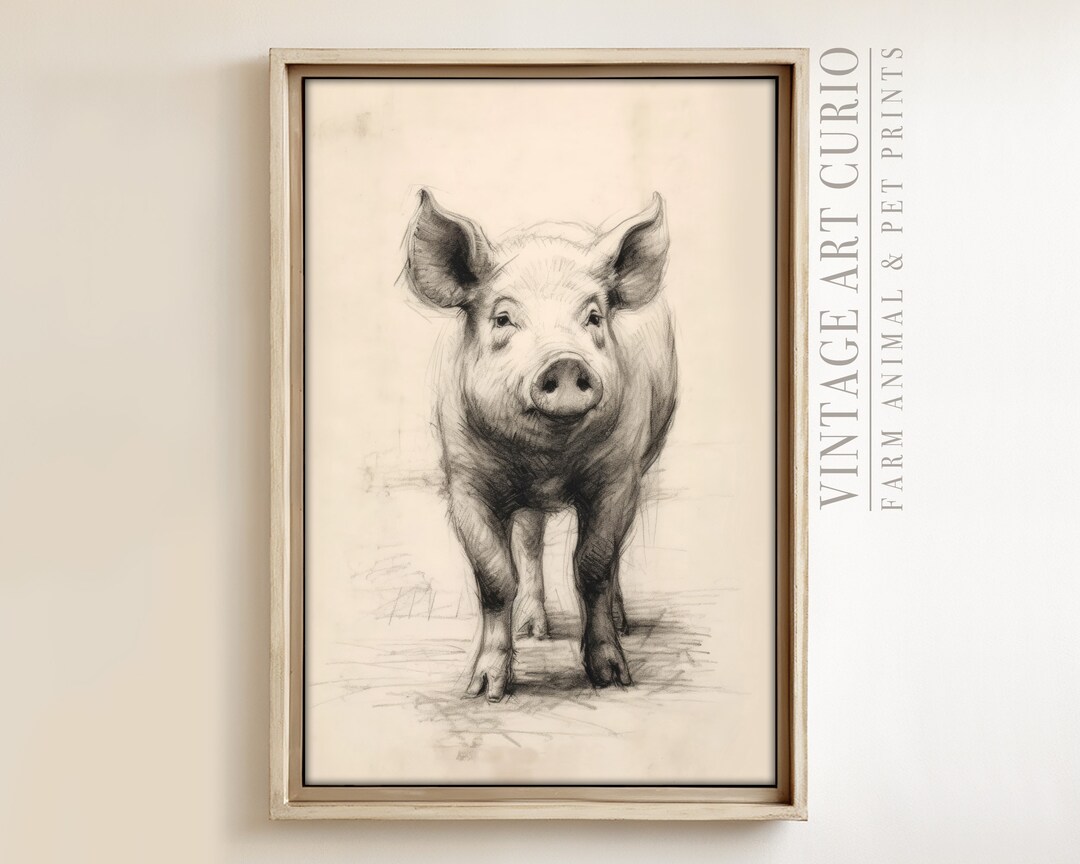 Rustic Pig Farm Art Print Vintage Sketch in Neutral Tones, Printable ...