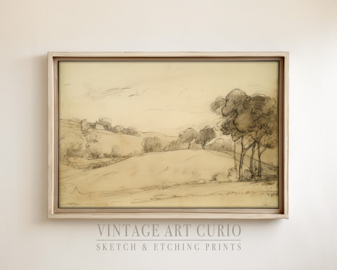 Vintage Landscape Sketch, Rustic Country Farmhouse Decor, PRINTABLE ...