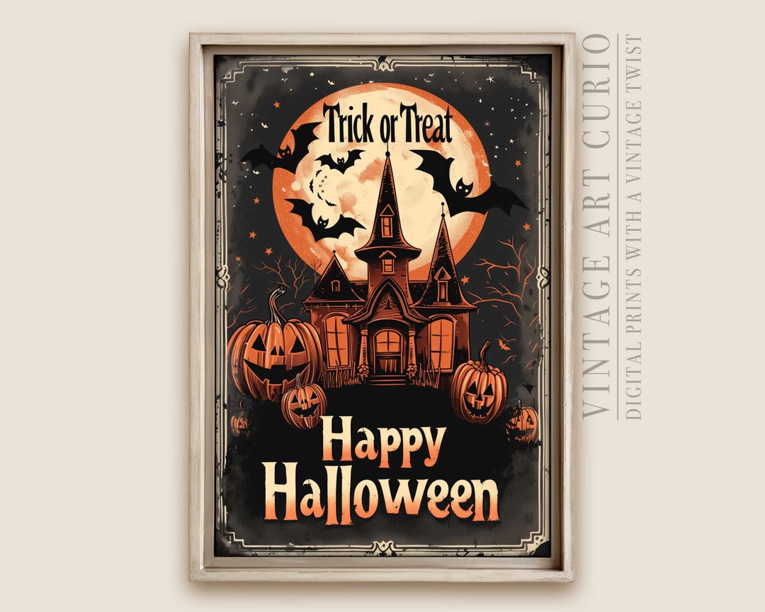 Victorian Halloween Digital Print, Retro Rustic Farmhouse Wall Art ...