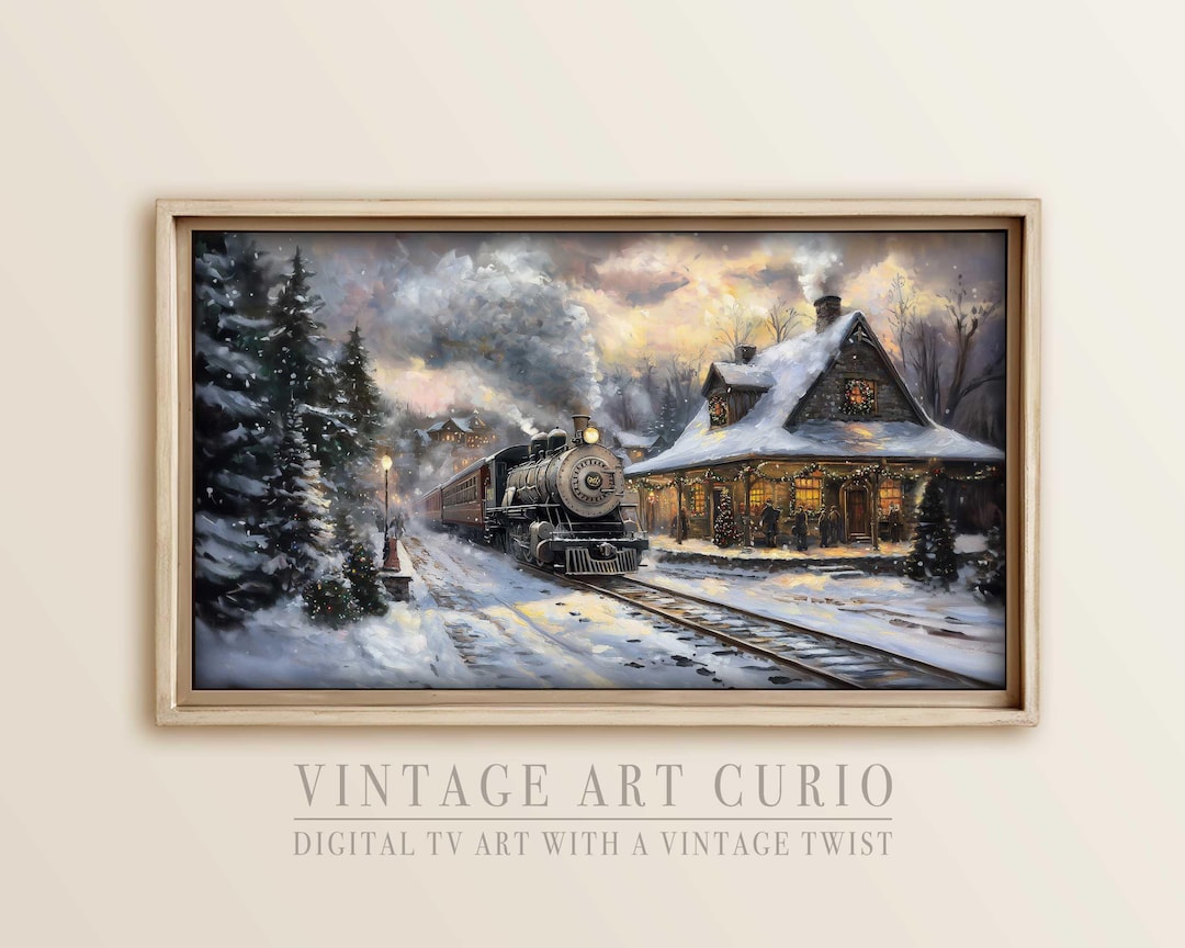 Elegant Christmas Eve Train Scene TV Frame Art - Digital Screensaver ...