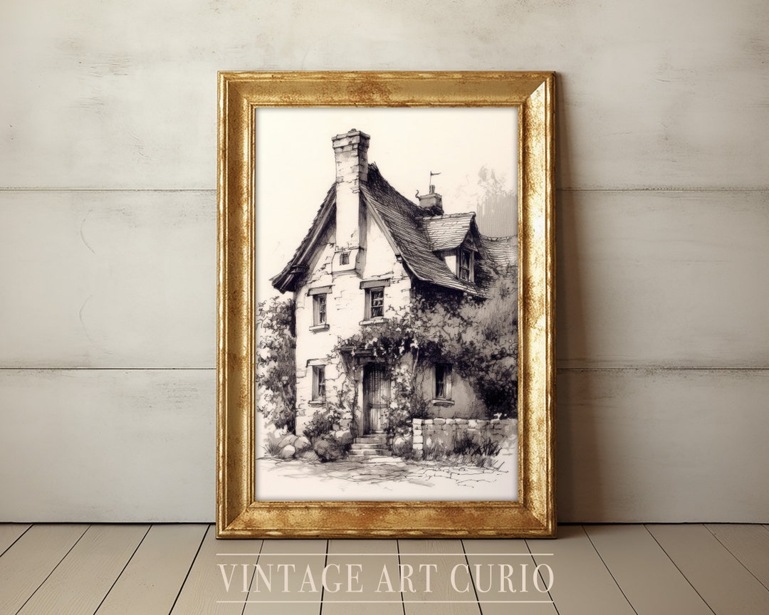 Vintage Farmhouse Sketch | Rustic Country Art Print | PRINTABLE Digital ...