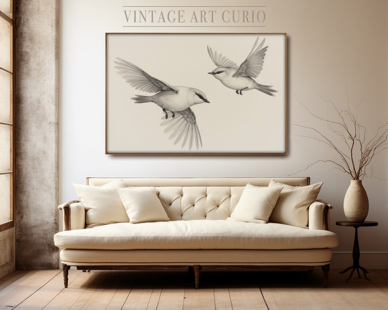 Vintage Bird XL Sketch Art, Rustic Aviary Print, Vintage Neutral Bird ...