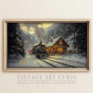 Whimsical Winter Train TV Frame Art Perfect for Rustic Holiday Home ...