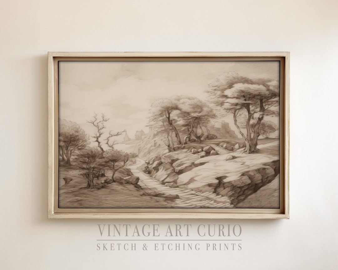 Vintage Landscape Sketch, Rustic Country Farmhouse Decor, PRINTABLE ...