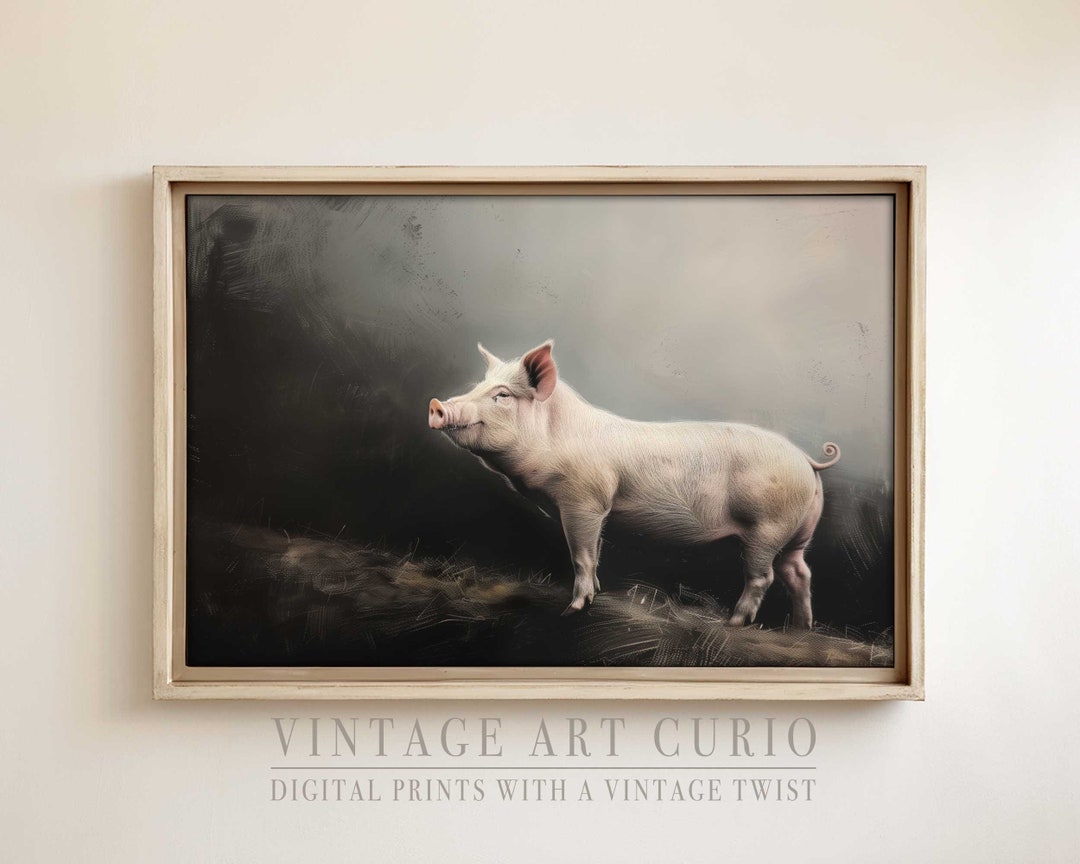Vintage Moody Pig Painting, Farm Animal Cottagecore Sketch Art for Dark ...