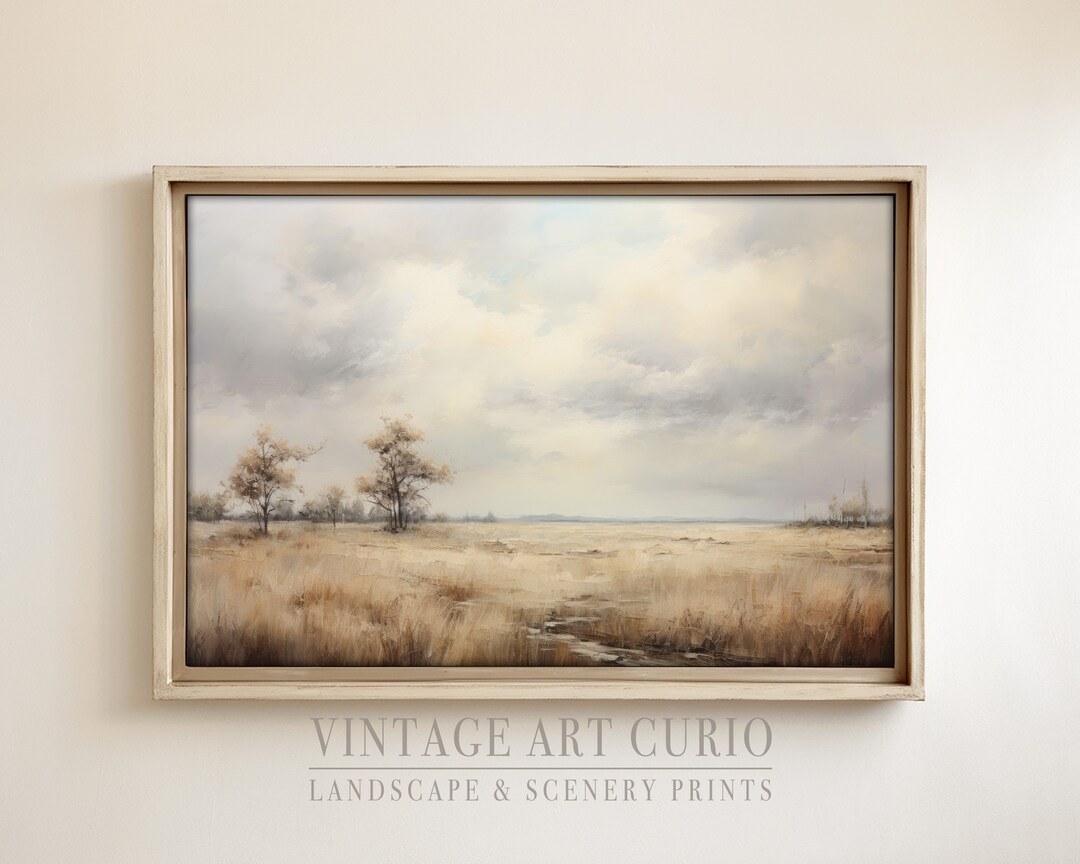 Vintage Spring Landscape Art Print, Farmhouse Landscape Painting ...