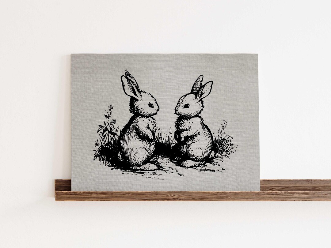 Vintage Bunny Nursery Art – Printable Woodland Rabbits Line Drawing ...